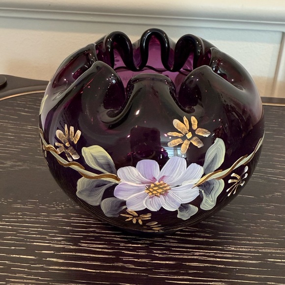 Accents | Fenton Hand Painted Royal Purple Rose Bowl Vase Bill Fenton ...